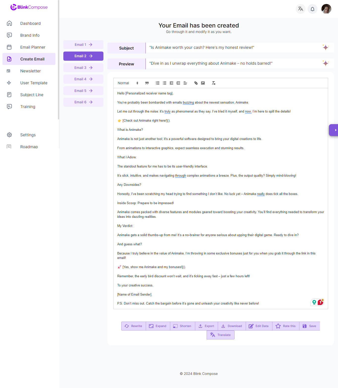 BlinkCompose: Write emails that engage, entertain, and effortlessly sell